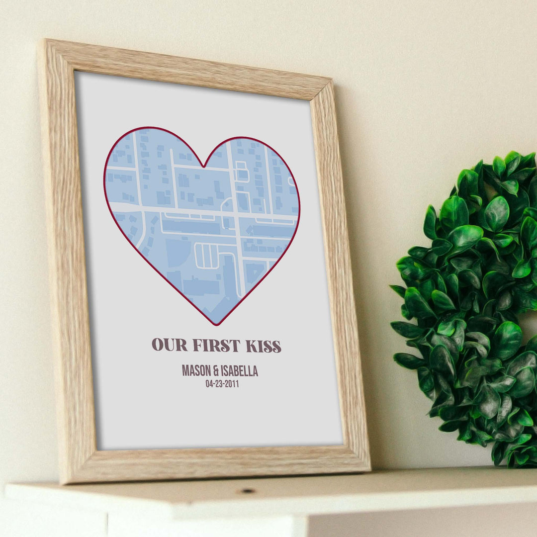 Custom Heart Map - Our First Kiss – Memorialize